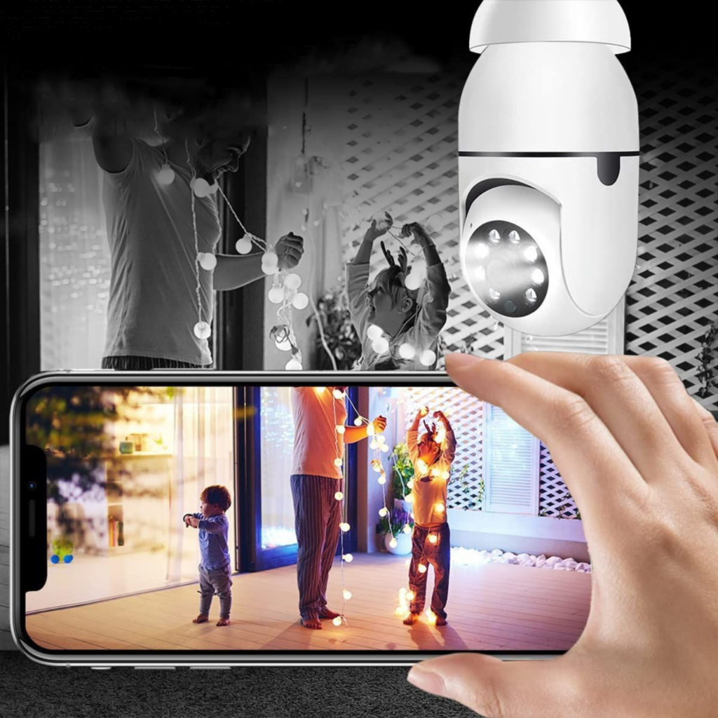 Wireless Indoor/Outdoor Smart HD Light Bulb Security Camera with 360 ...